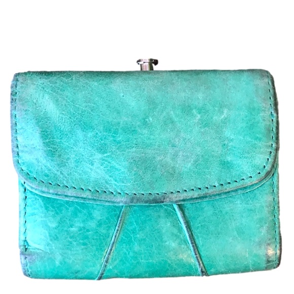 HOBO | Bags | Green Leather Hobo Small Wallet Fold Coin Distressed ...